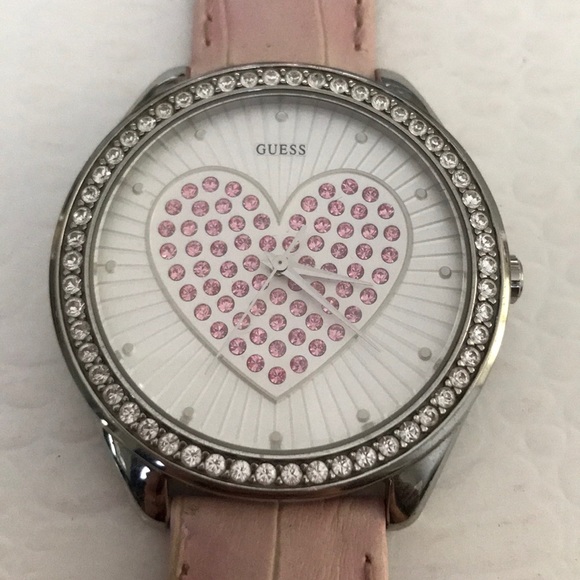 Guess | Accessories | Guess Pink Rhinestone Heart Face Watch | Poshmark
